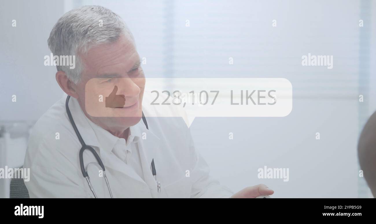 Image of likes growing number over caucasian male doctor and patient ...
