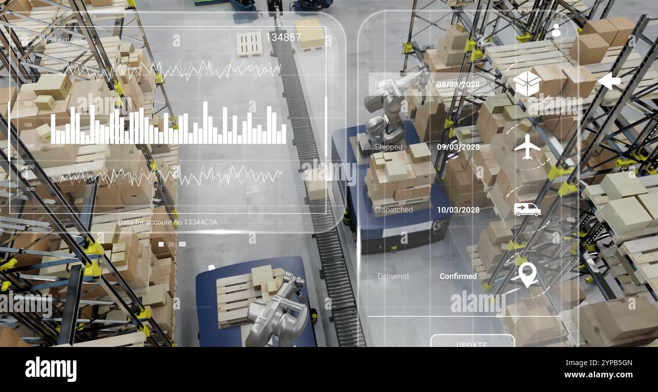 Image of diagrams and data processing over machines working in ...