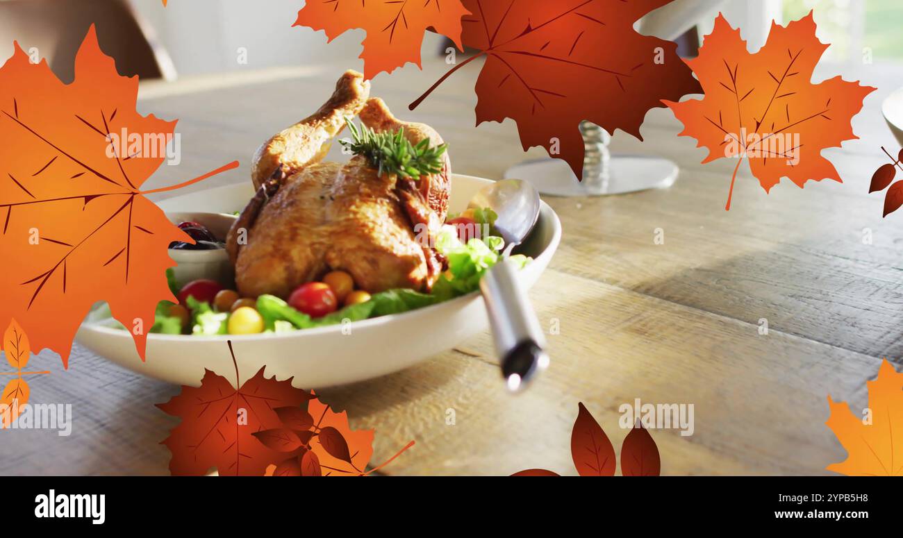 Image of fall leaves over dish with chicken Stock Photo - Alamy