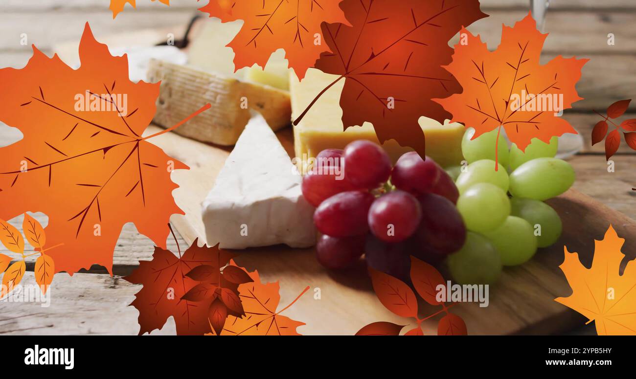 Image of frame with fall leaves over cheese Stock Photo - Alamy