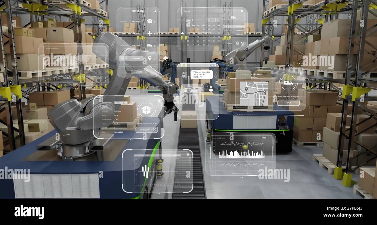 Image of diagrams and data processing over machines working in ...