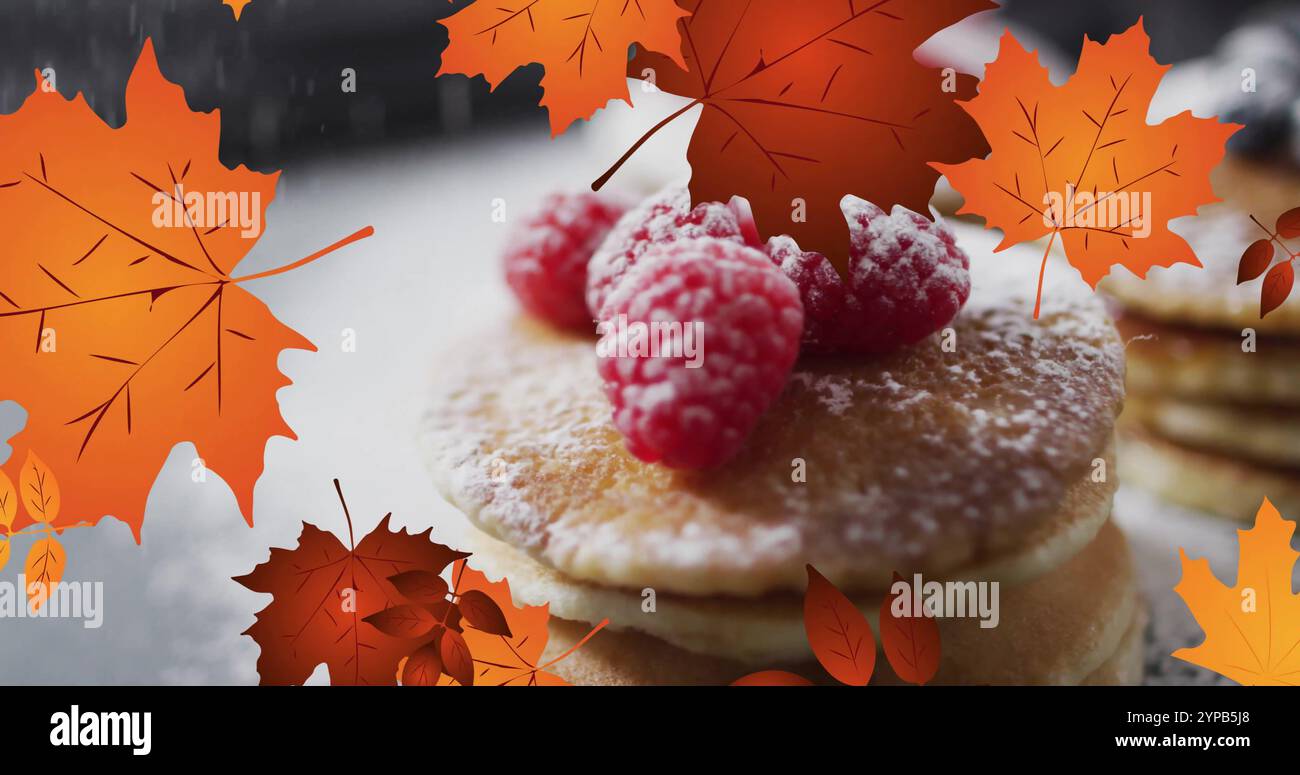 Image of frame with fall leaves over pancakes Stock Photo - Alamy