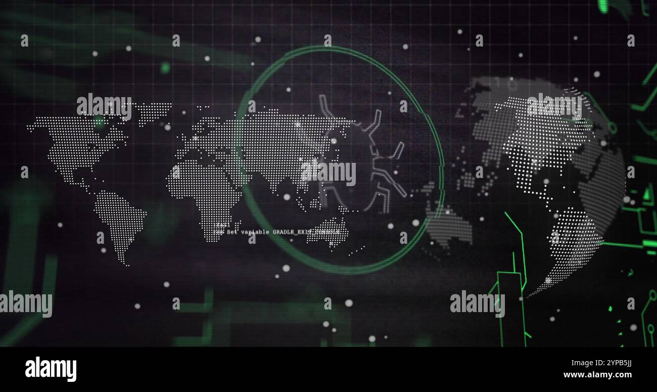 Image of scientific data processing over globe and world map Stock Photo - Alamy