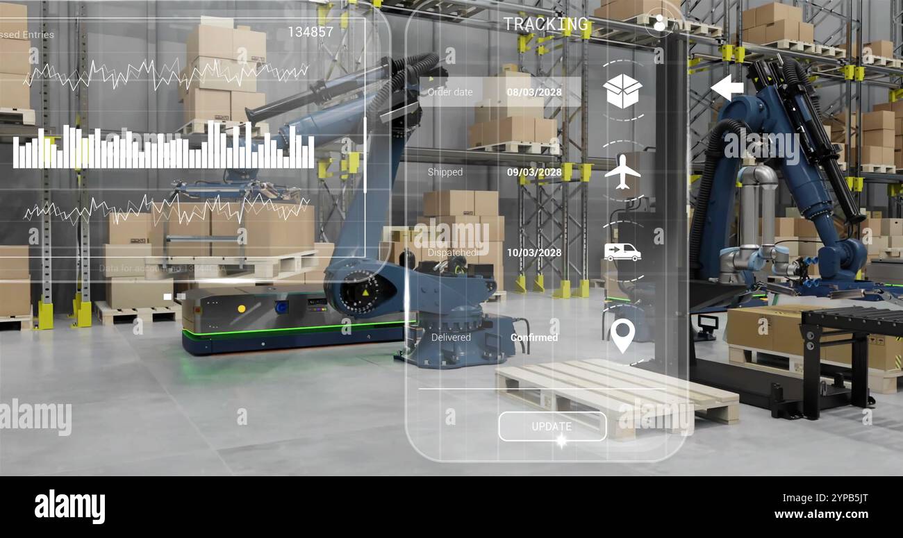 Image of diagrams and data processing over machines working in ...