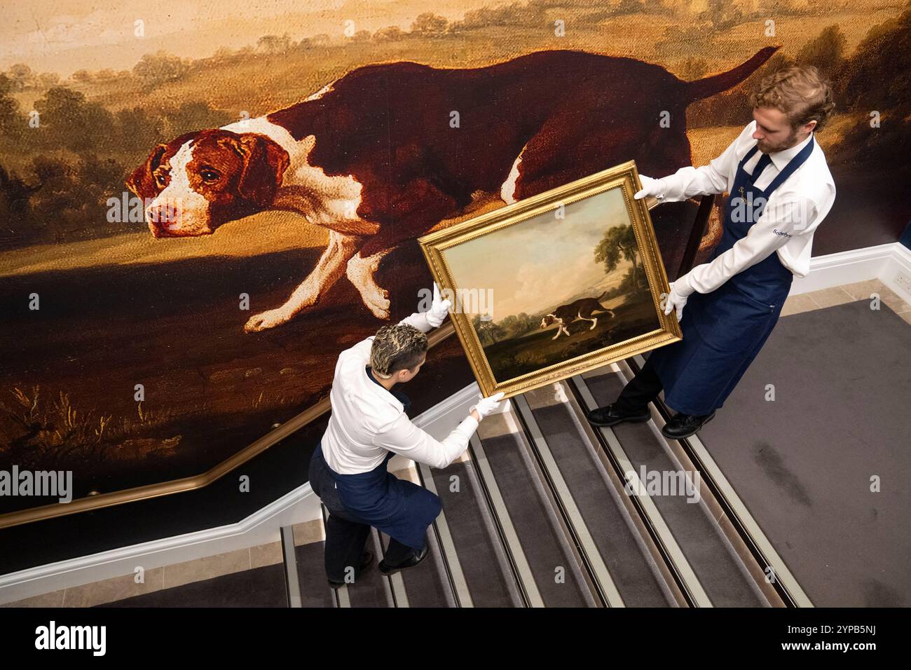 Art handlers hold George Stubbs', The Spanish Pointer, estimate £ ...