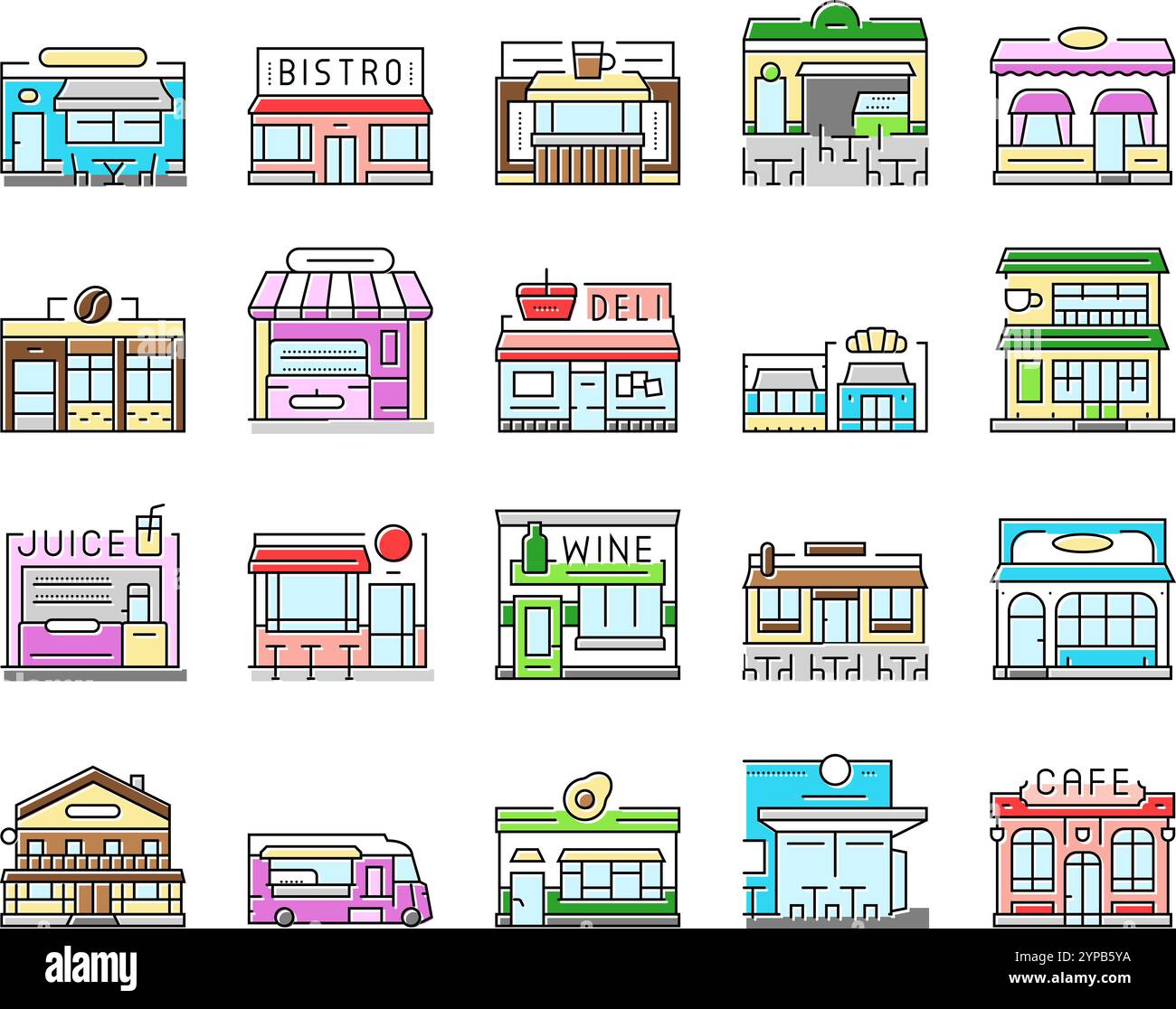 street cafe food burger festival icons set vector Stock Vector Image ...