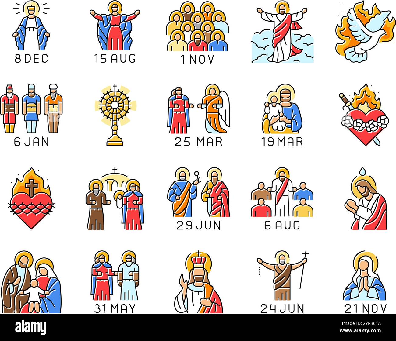 catholic holidays church easter icons set vector Stock Vector Image ...