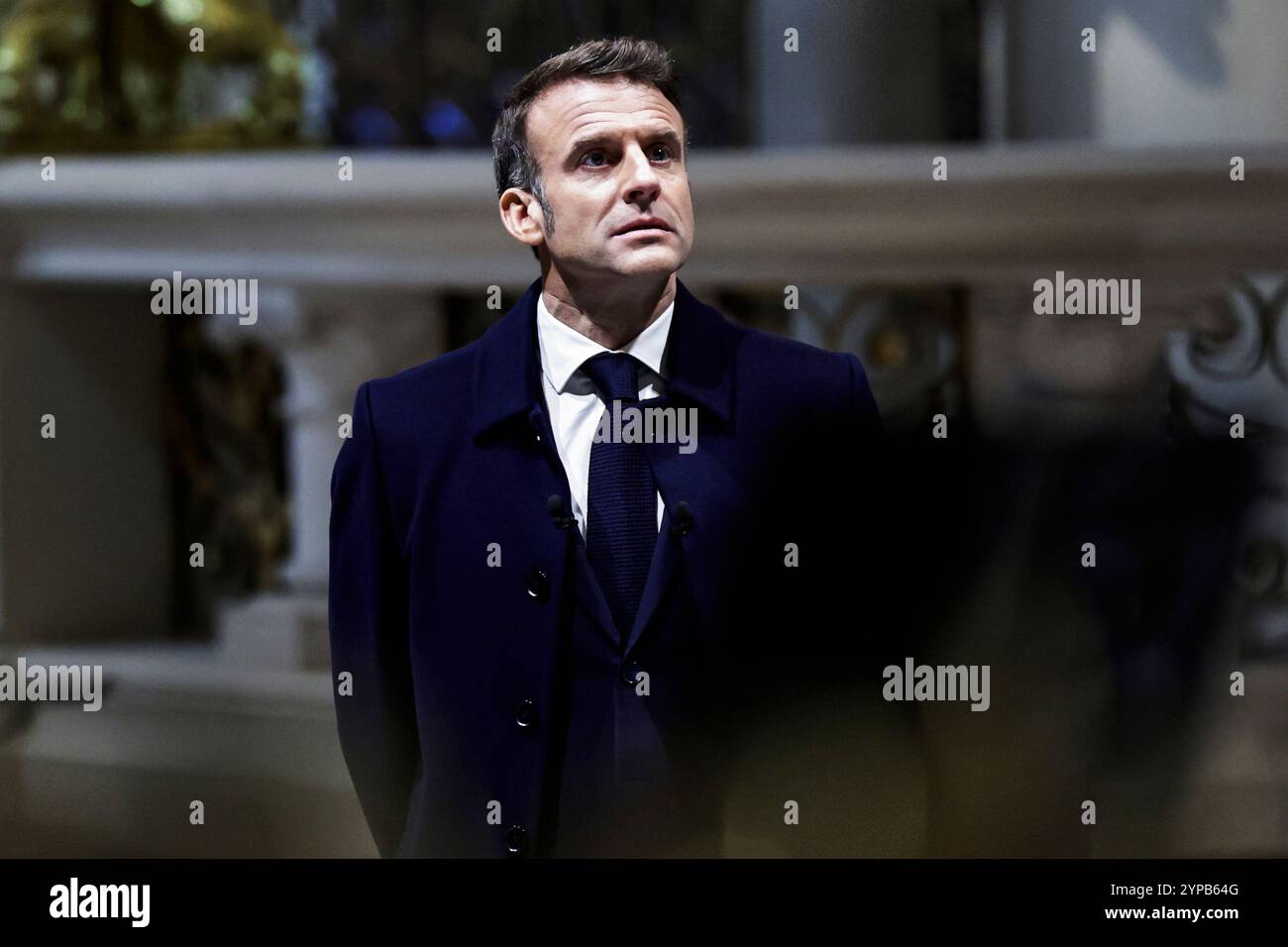 French President Emmanuel Macron visits the restored interiors of the ...