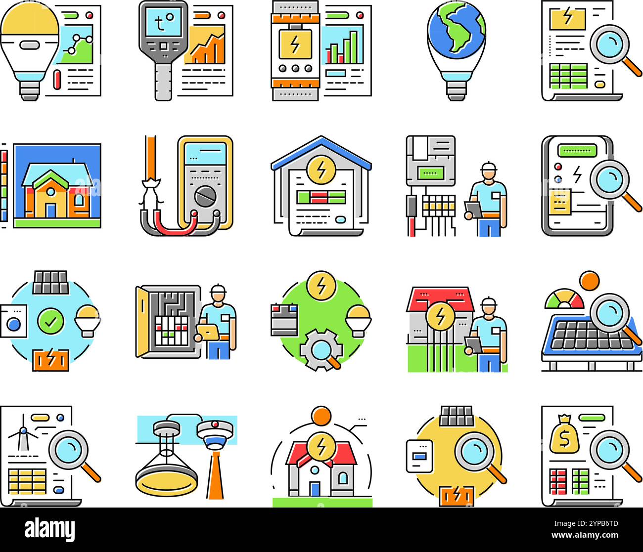 energy audit electricity building icons set vector Stock Vector Image ...