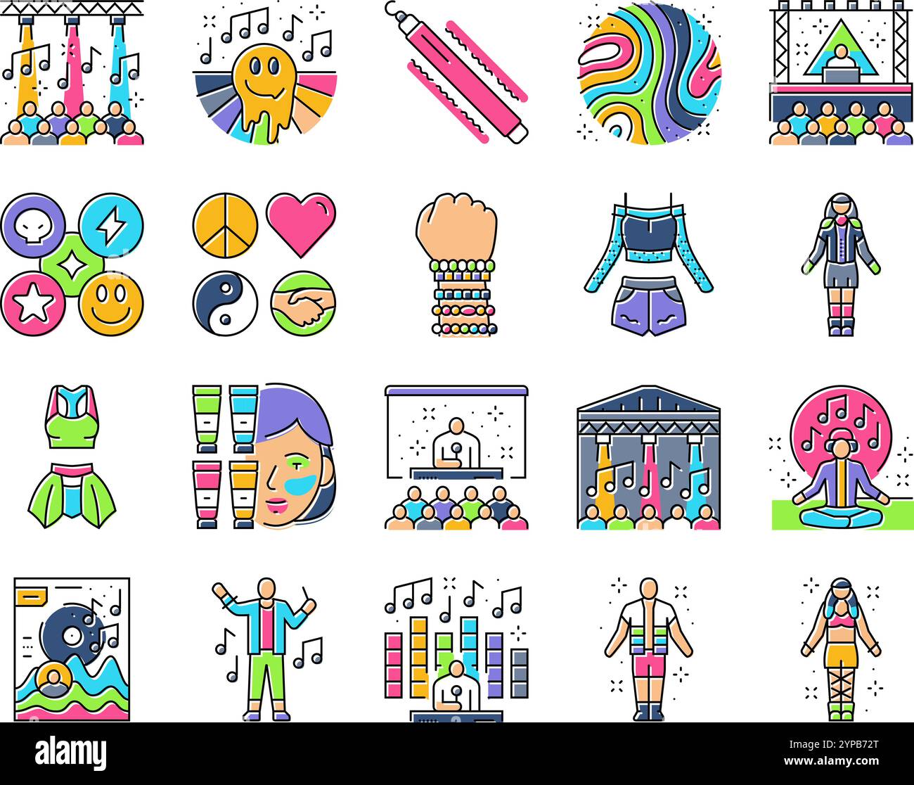rave retro party music icons set vector Stock Vector Image & Art - Alamy