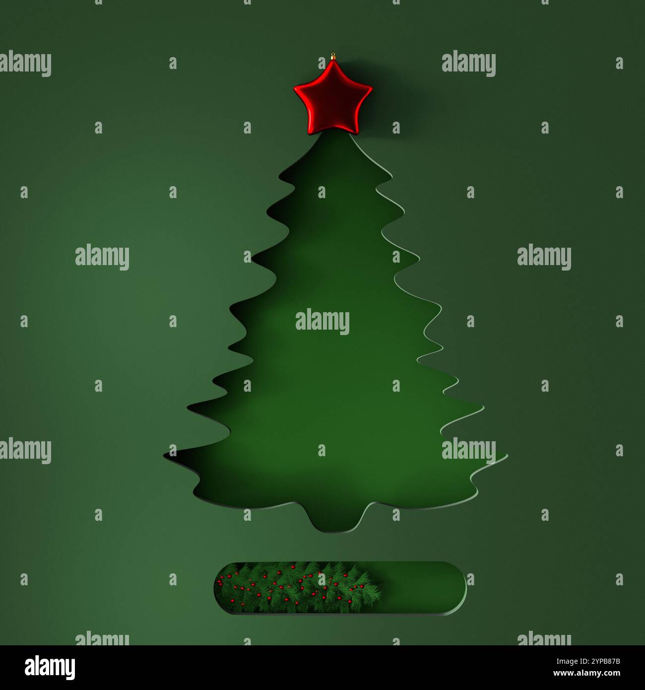 Christmas Loading Bar with Paper Cut Out Merry Christmas Tree on Green ...