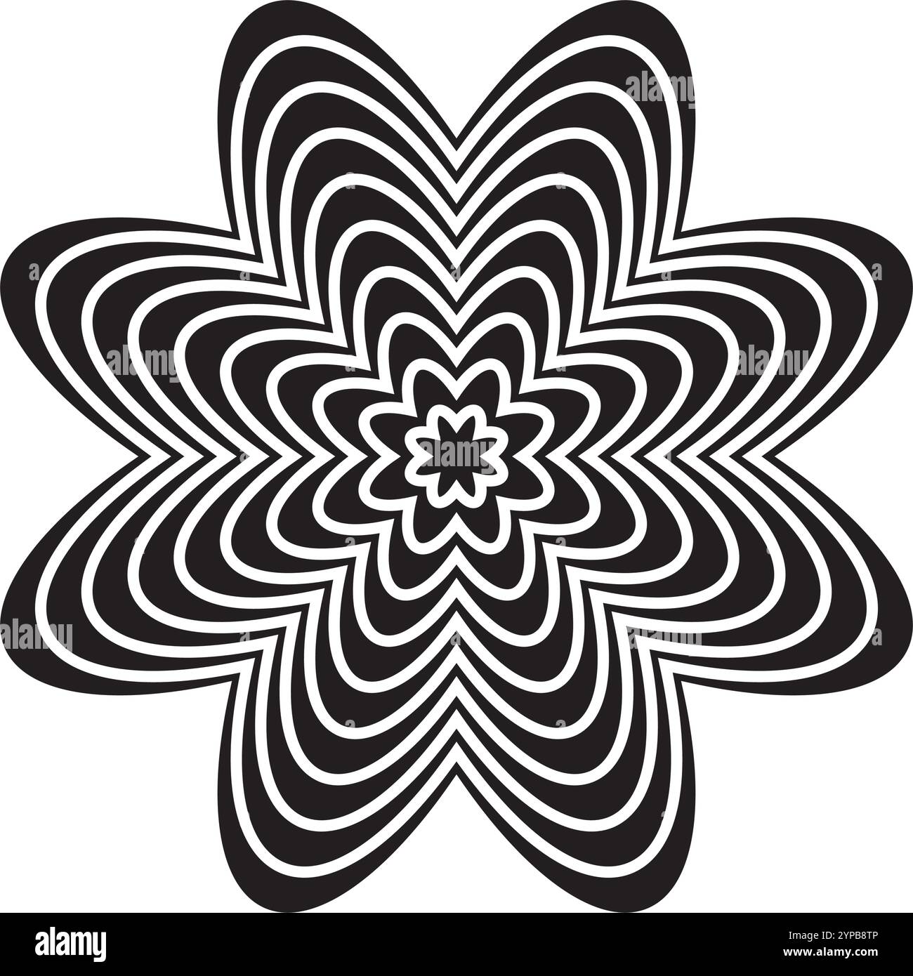 Abstract monochrome elements with layered fill. Radial, radiating shape ...