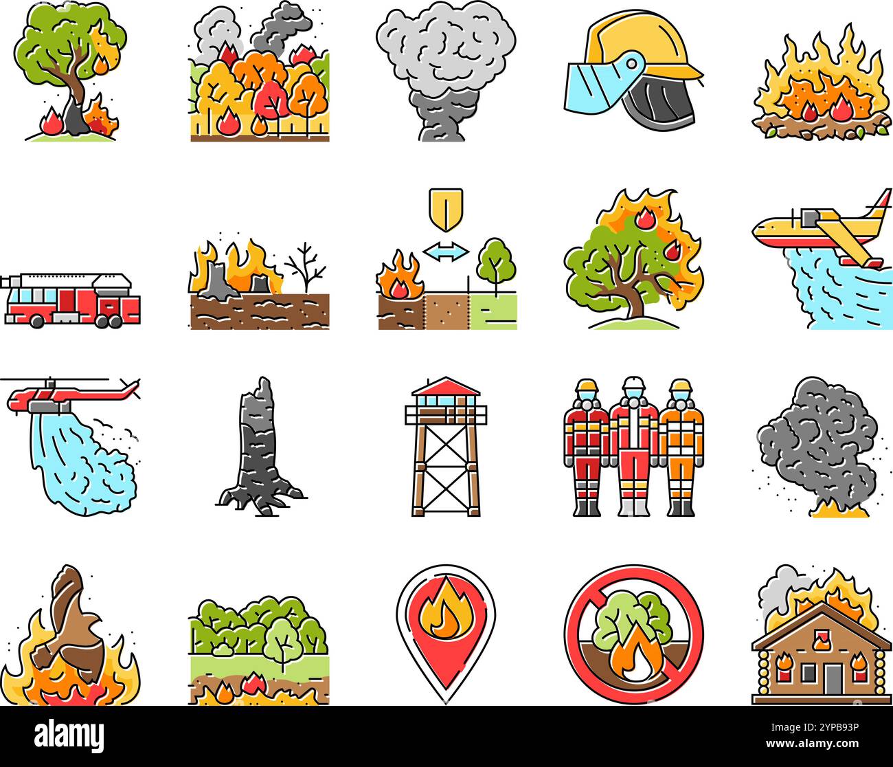 wildfire blaze firestorm burn icons set vector Stock Vector Image & Art ...