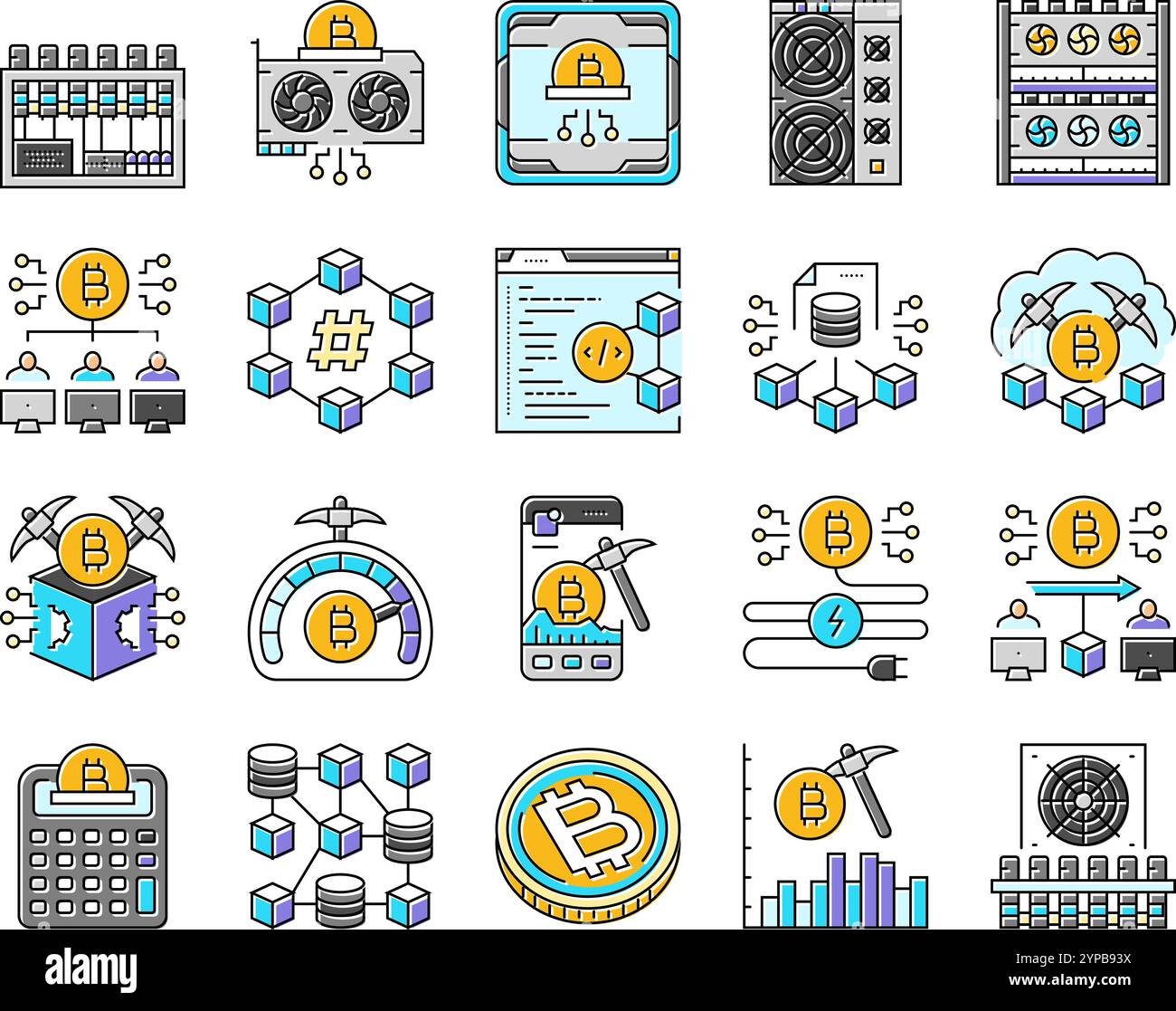 cryptocurrency mining blockchain icons set vector Stock Vector Image ...