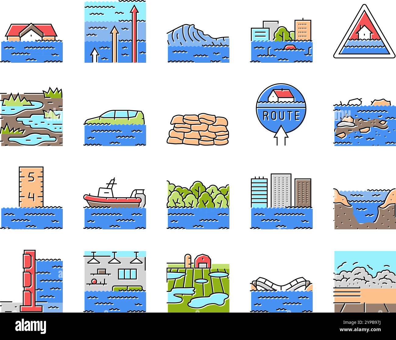 flood water disaster rain icons set vector Stock Vector Image & Art - Alamy