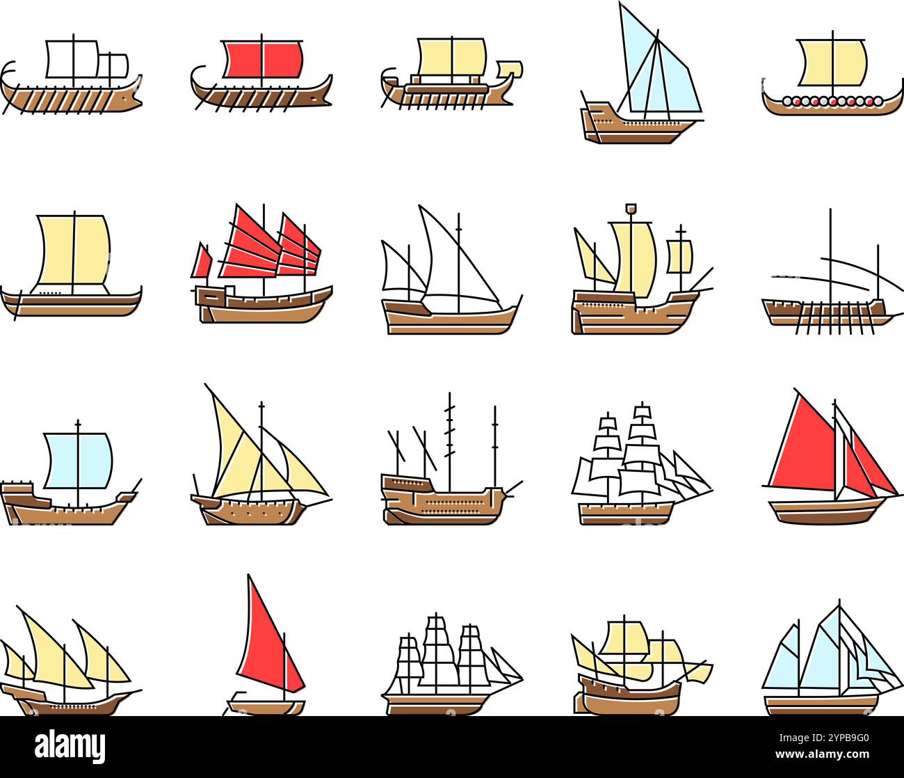 ancient ship maritime vessel icons set vector Stock Vector Image & Art ...