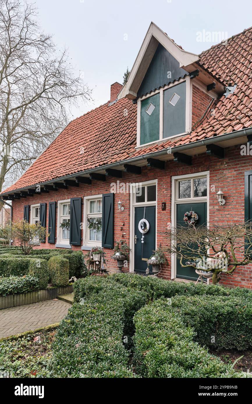 Old German house with Christmas Decoration in Neuenhaus, with window ...