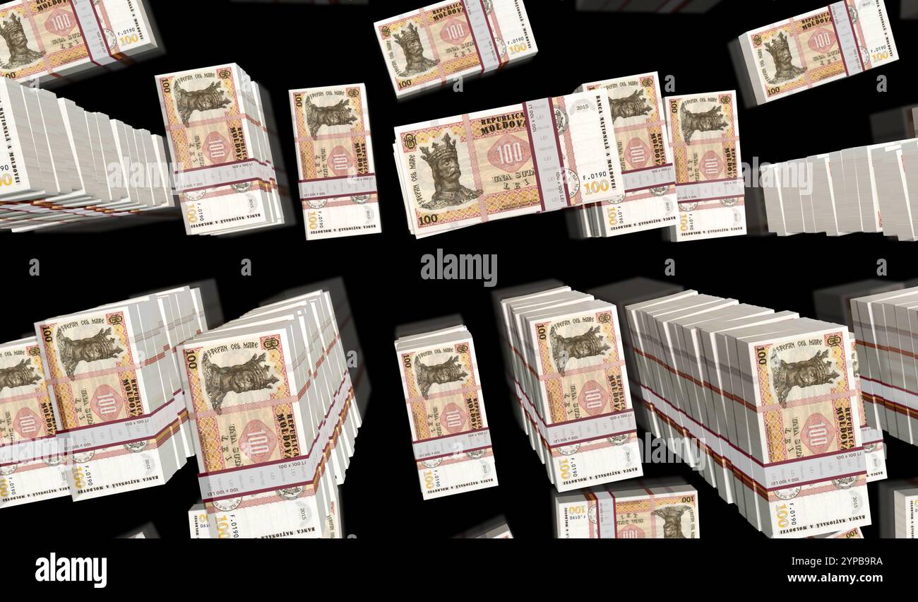 Moldova money Moldovan Lei money pack 3d illustration. 100 MDL banknote ...
