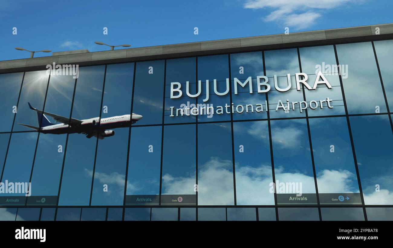 Aircraft landing at Bujumbura, Burundi 3D rendering illustration ...