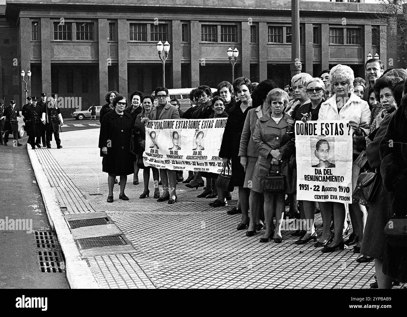 A group of Argentine female Peronist supporters claim for the return of ...