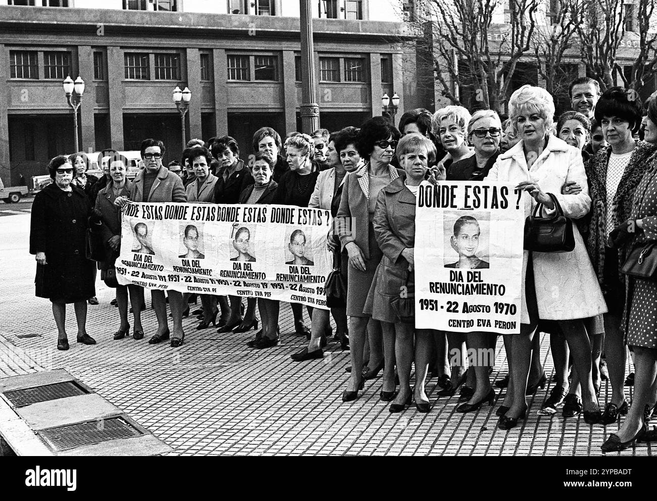 A group of Argentine female Peronist supporters claim for the return of ...
