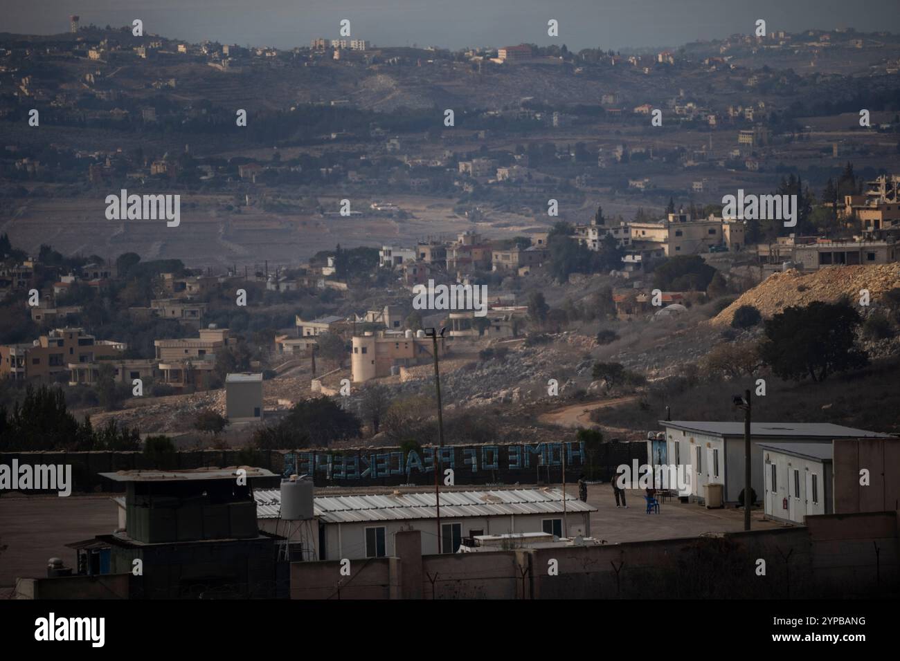 UN soldiers stand at a base of the United Nations peacekeeping forces ...