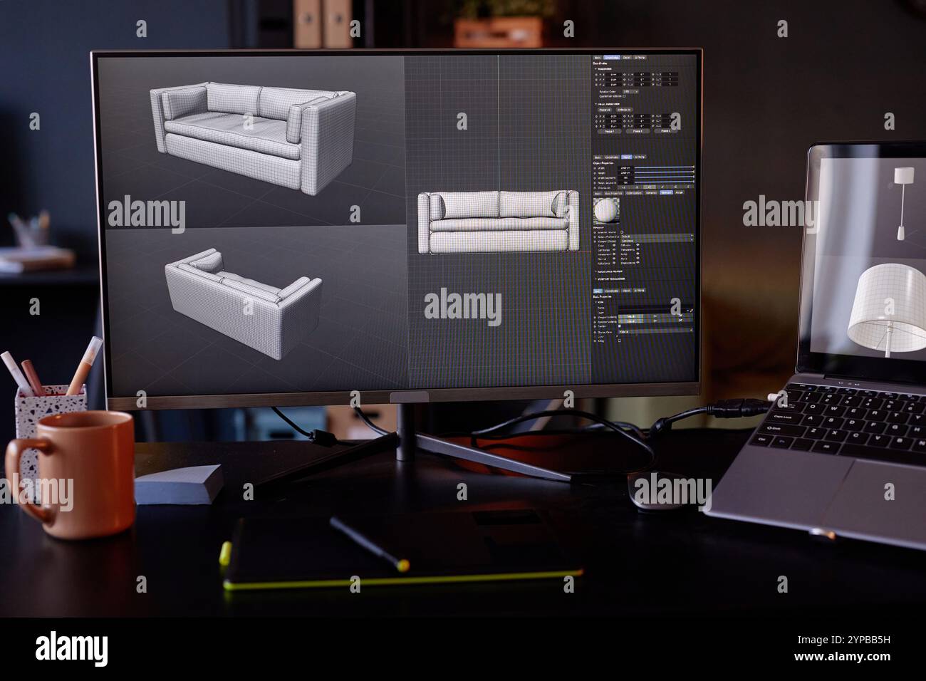 Designing 3D model of couch in stylish workspace, featuring advanced ...