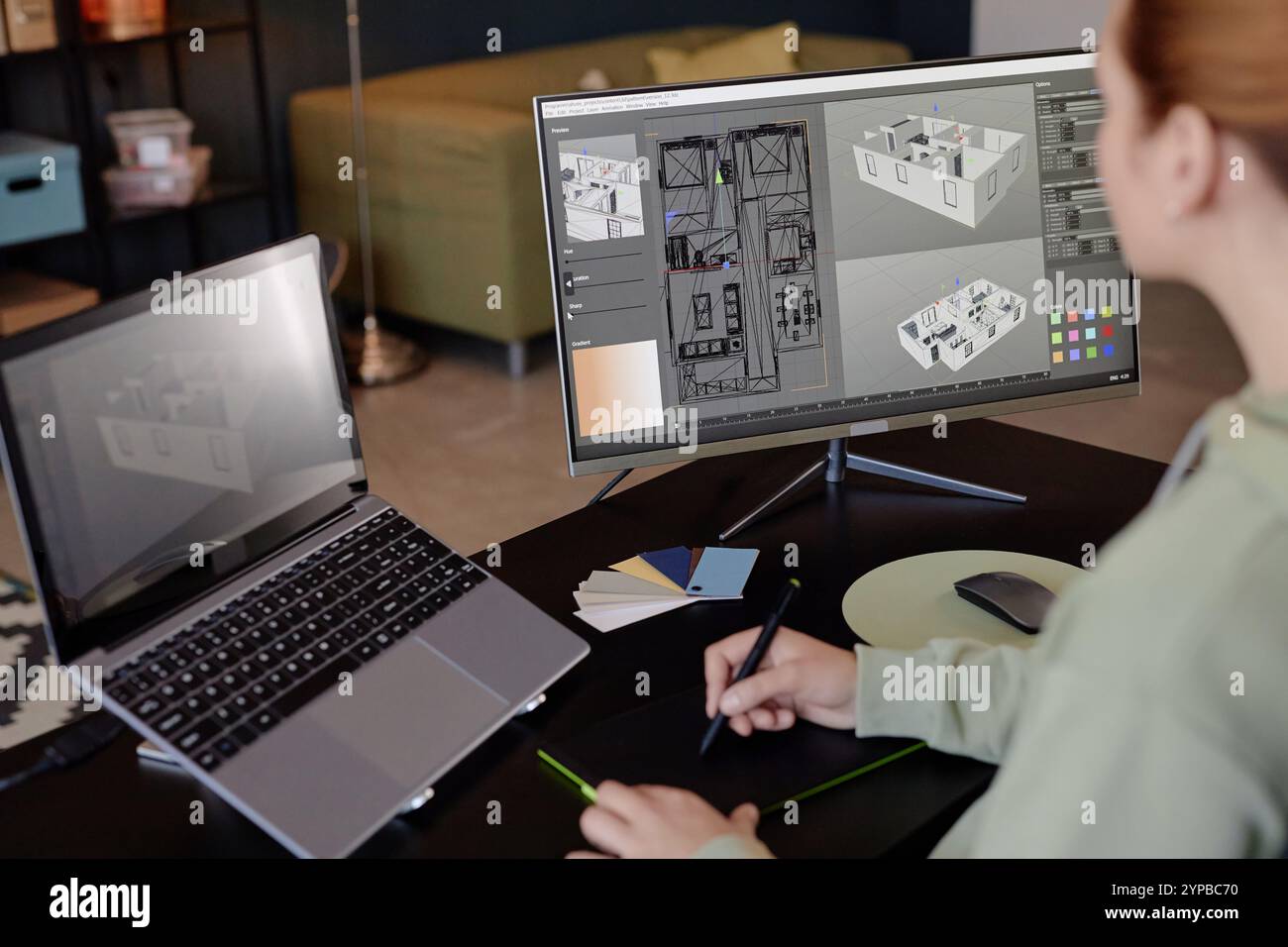 Individual engrossed in creating detailed architectural design on ...