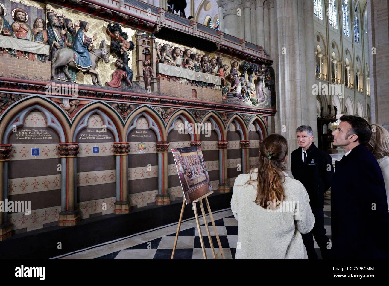 French President Emmanuel Macron visits the renovated interiors of ...