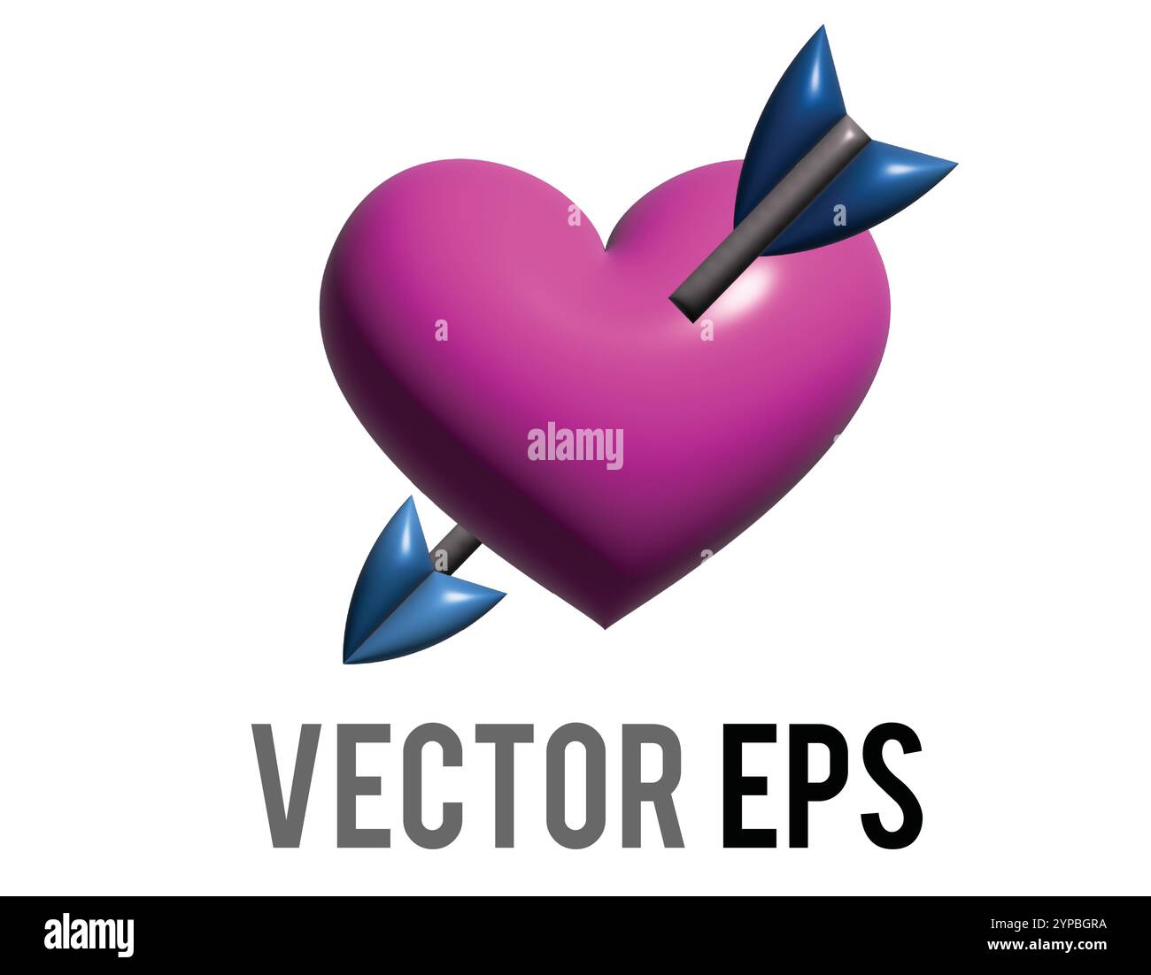 The isolated 3D shocking pink heart icon with love cupid arrow Stock ...