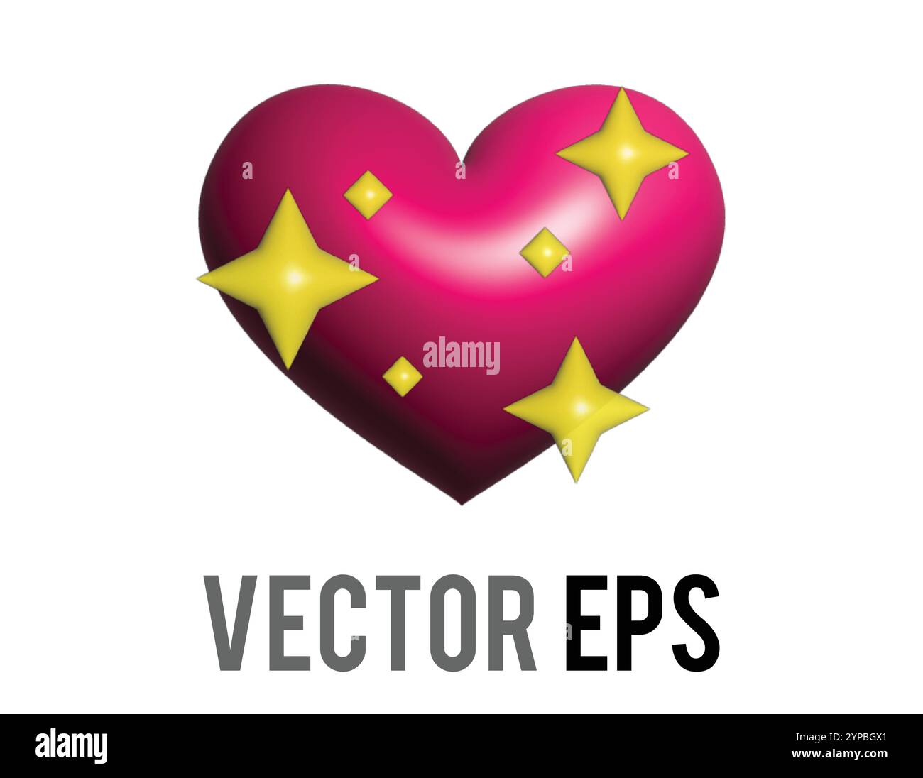 The isolated vector glossy pink love heart icon with sparkling stars ...