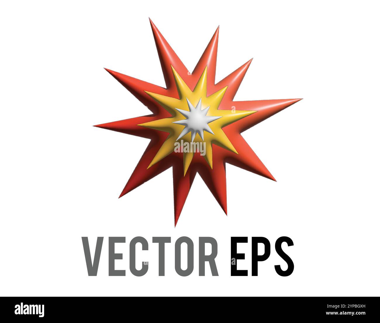 3D cartoon-styled red, yellow fiery burst collision star icon Stock ...