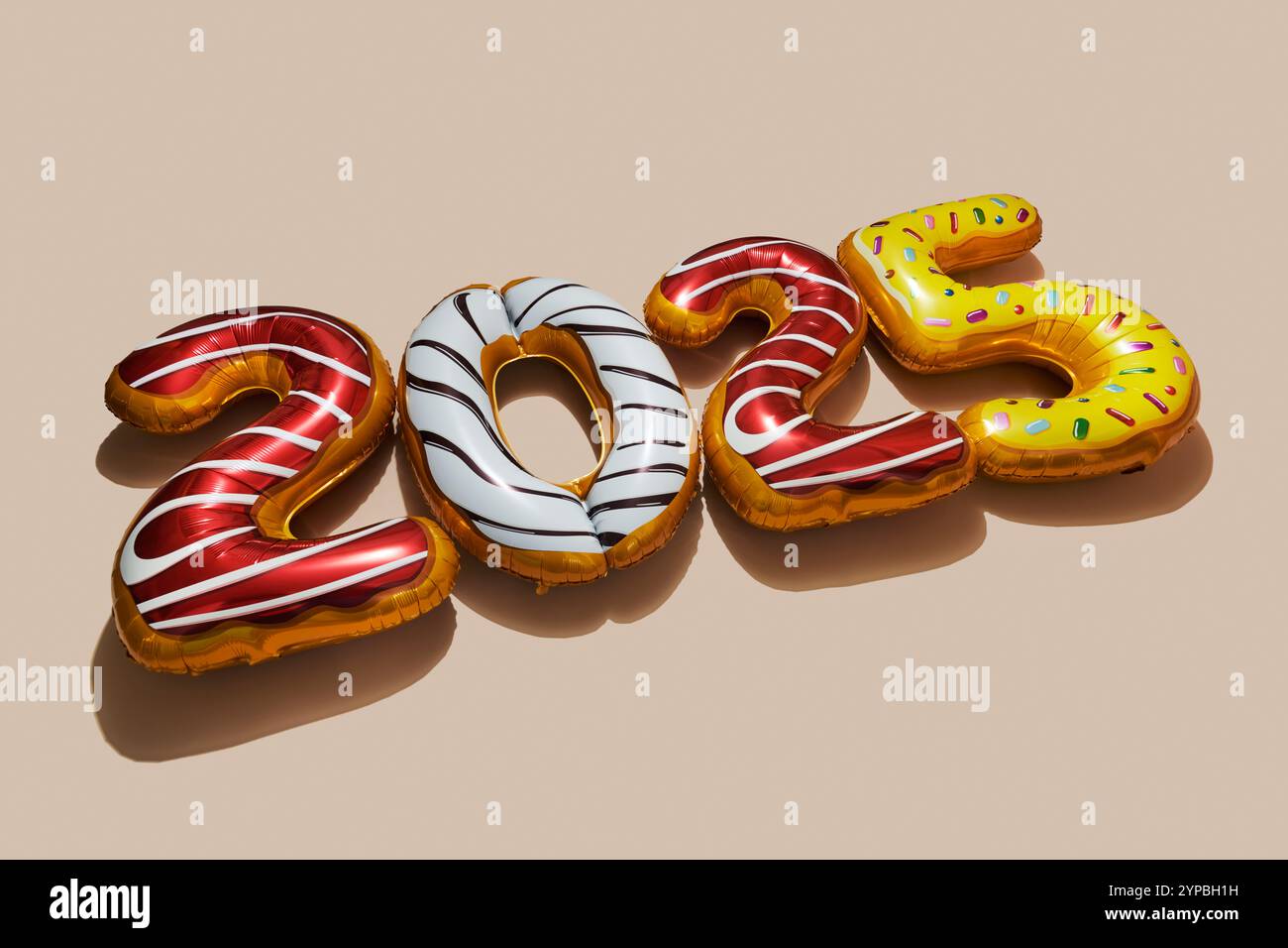 some number-shaped balloons of different colors forming the number 2025, as the new year, on a ...