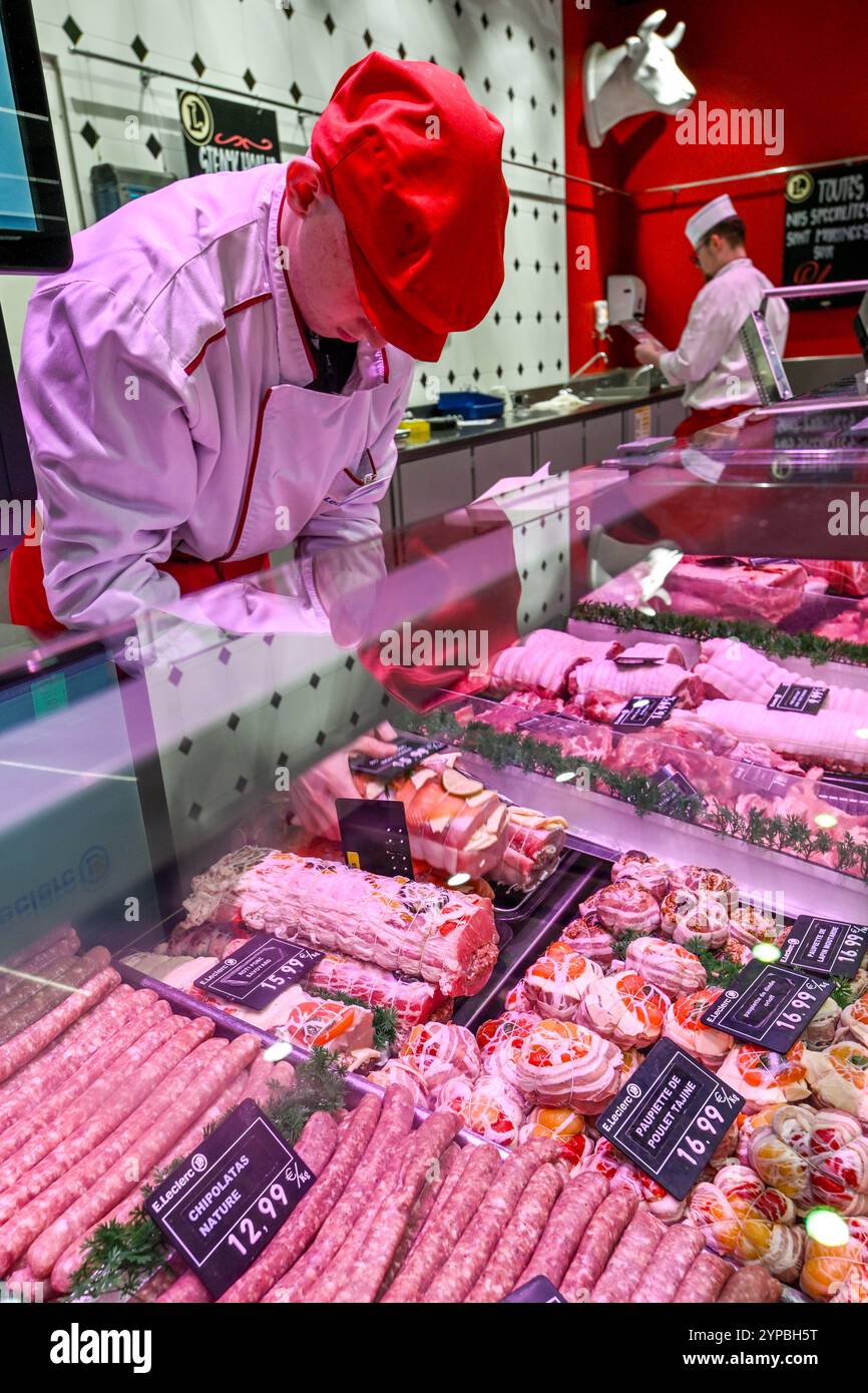 Butchery section in a Leclerc supermarket *** Local Caption *** Stock ...