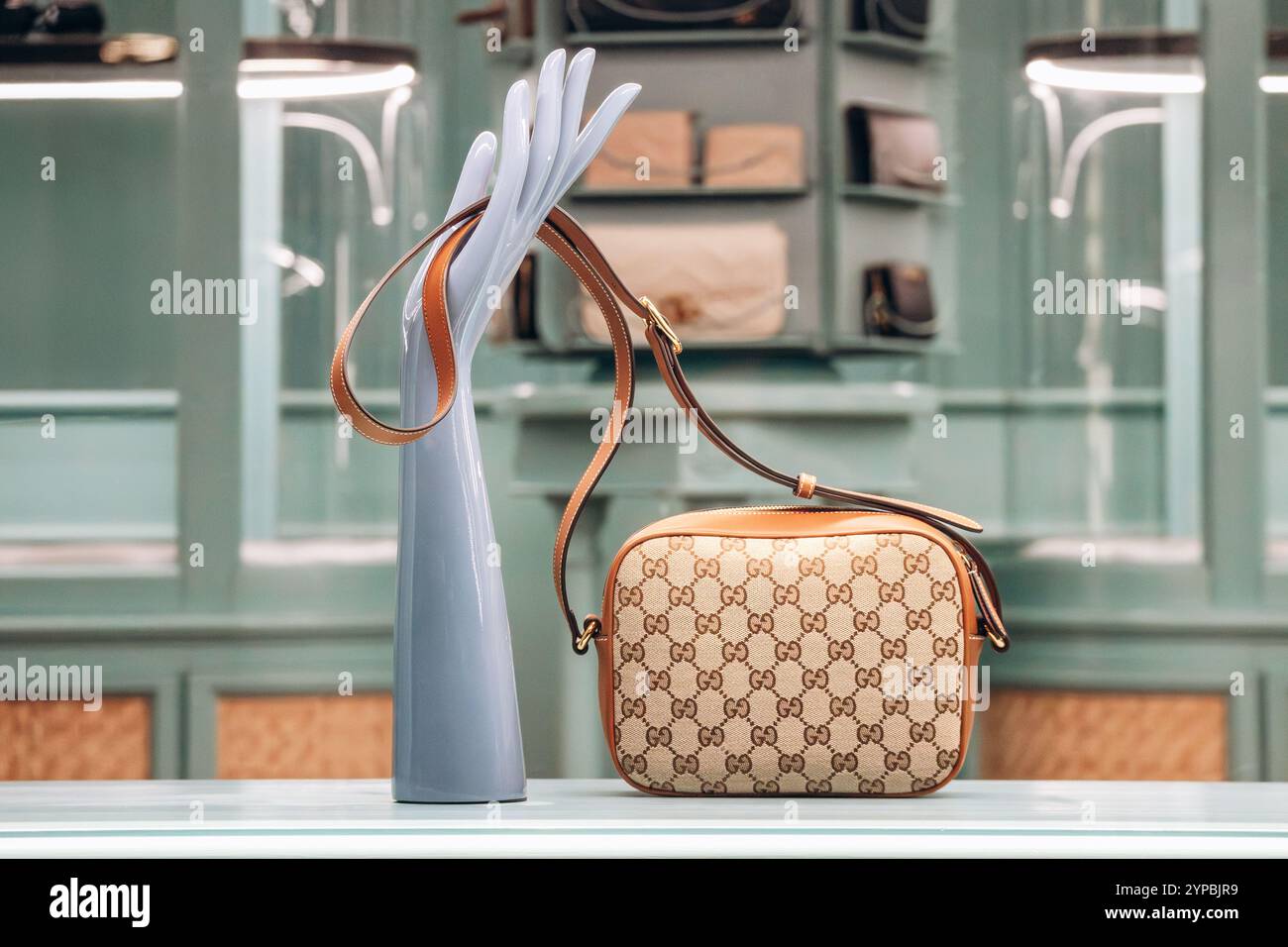 Cannes, France - 10 November 2024: Gucci bag displayed in a boutique ...