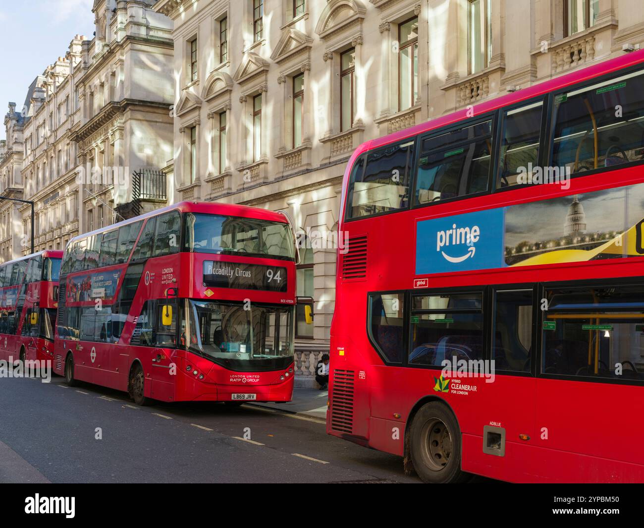 London buses queue up Stock Photo - Alamy