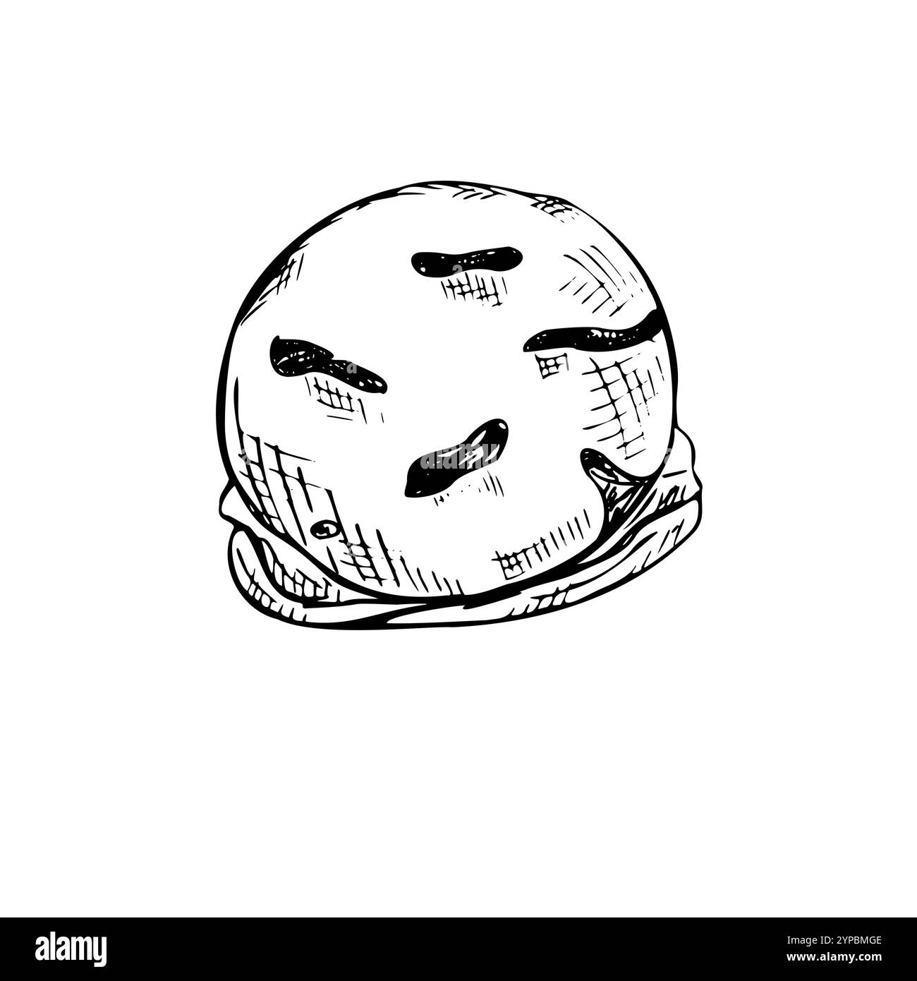 Ice cream ball with chocolate pieces inside hand drawn vector sketch ...