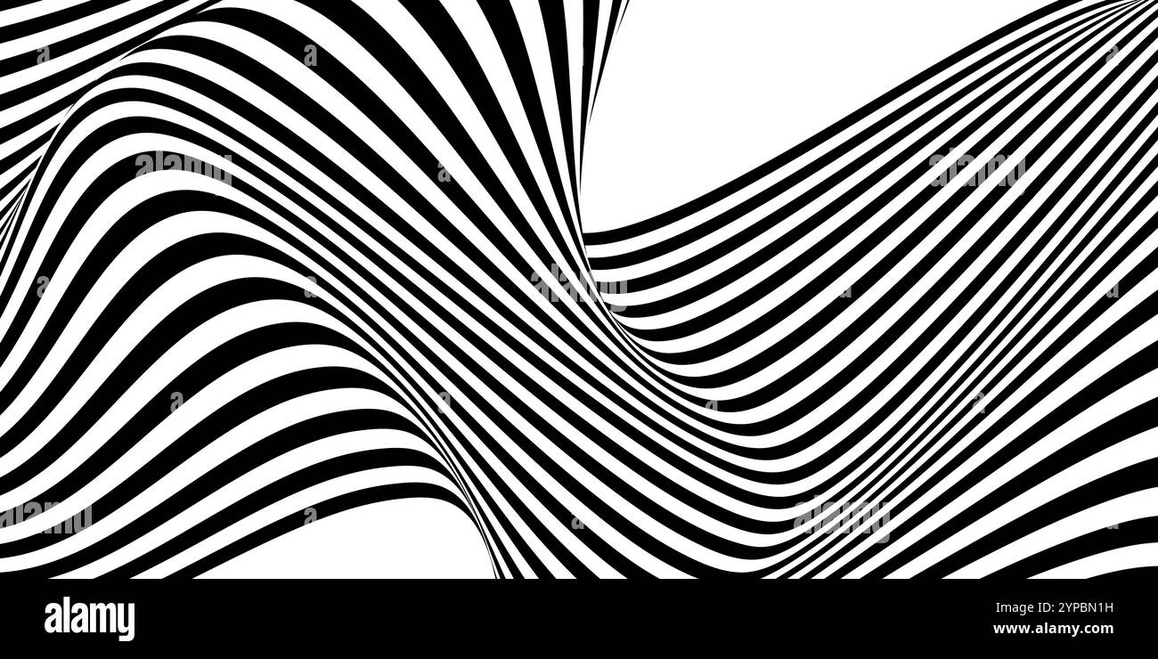 Dynamic black and white wavy lines create an abstract visual pattern. Vector illustration Stock ...