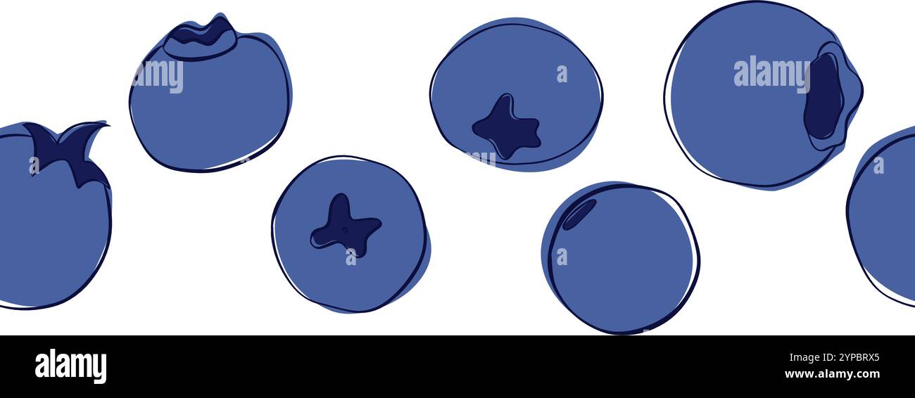 Ripe blueberry falling fruit horizontal seamless border. Vector ...