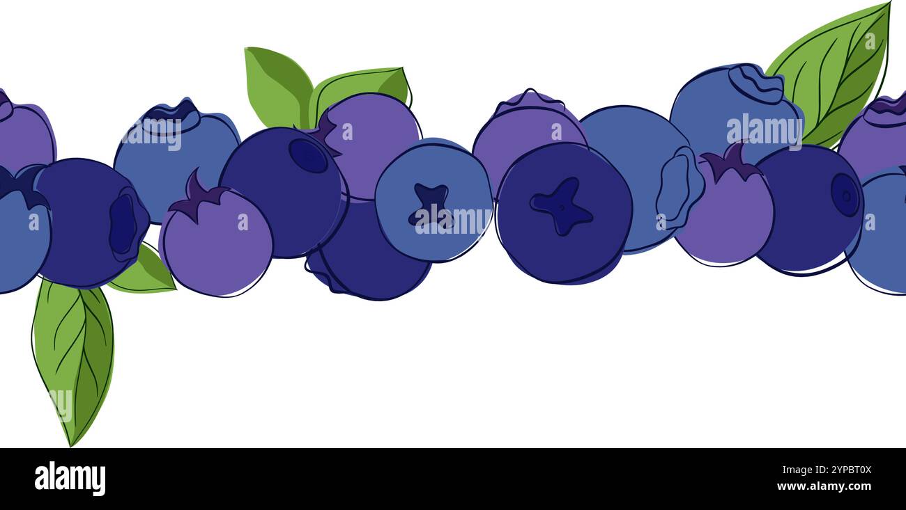 Card template seamless border with graphic line blueberries , frame ...