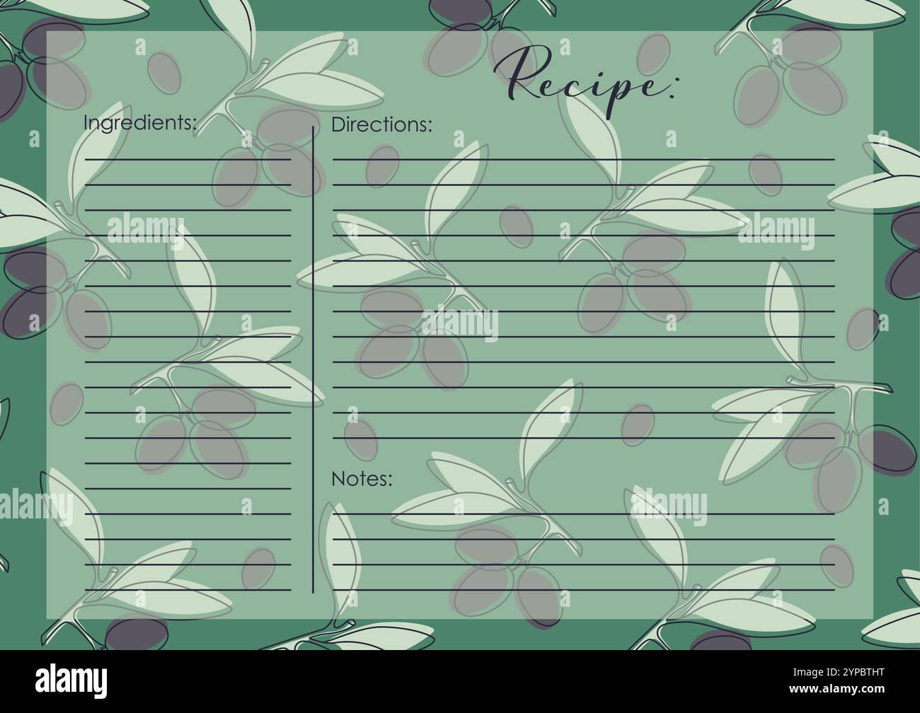 Recipe card template, black olives blank. Cartoon recipe card template ...