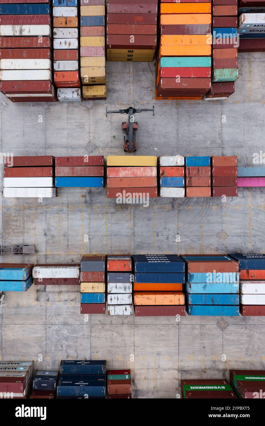 Aerial view of containers on port of Varna, Bulgaria. Logistics and ...