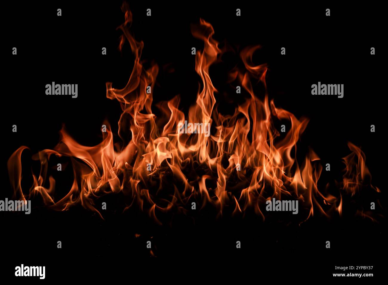 Texture of fire on black background. Hell bonfire. Texture of fire on a ...