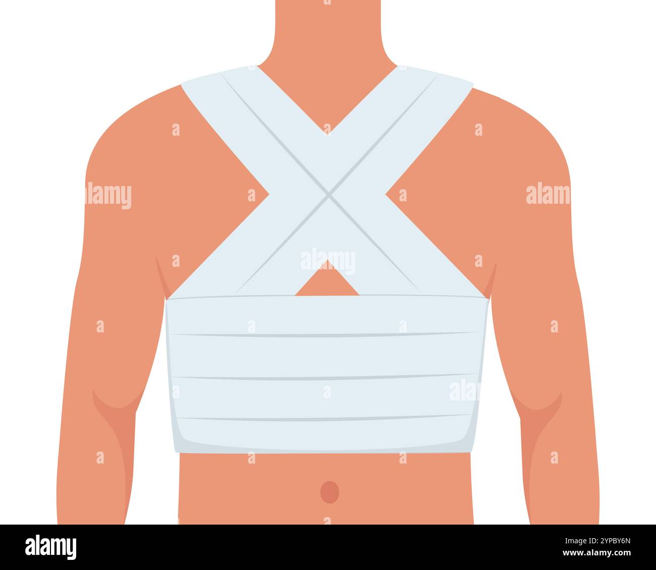Man with bandaged chest. Fracture treatment, bandaged chest. Healthcare ...
