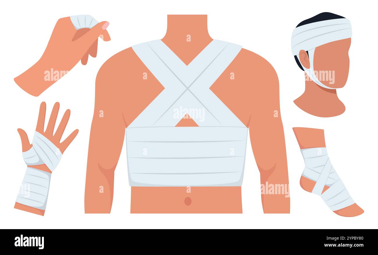 Bandaged arms and legs. Set of medical bandages elastic bandages ...