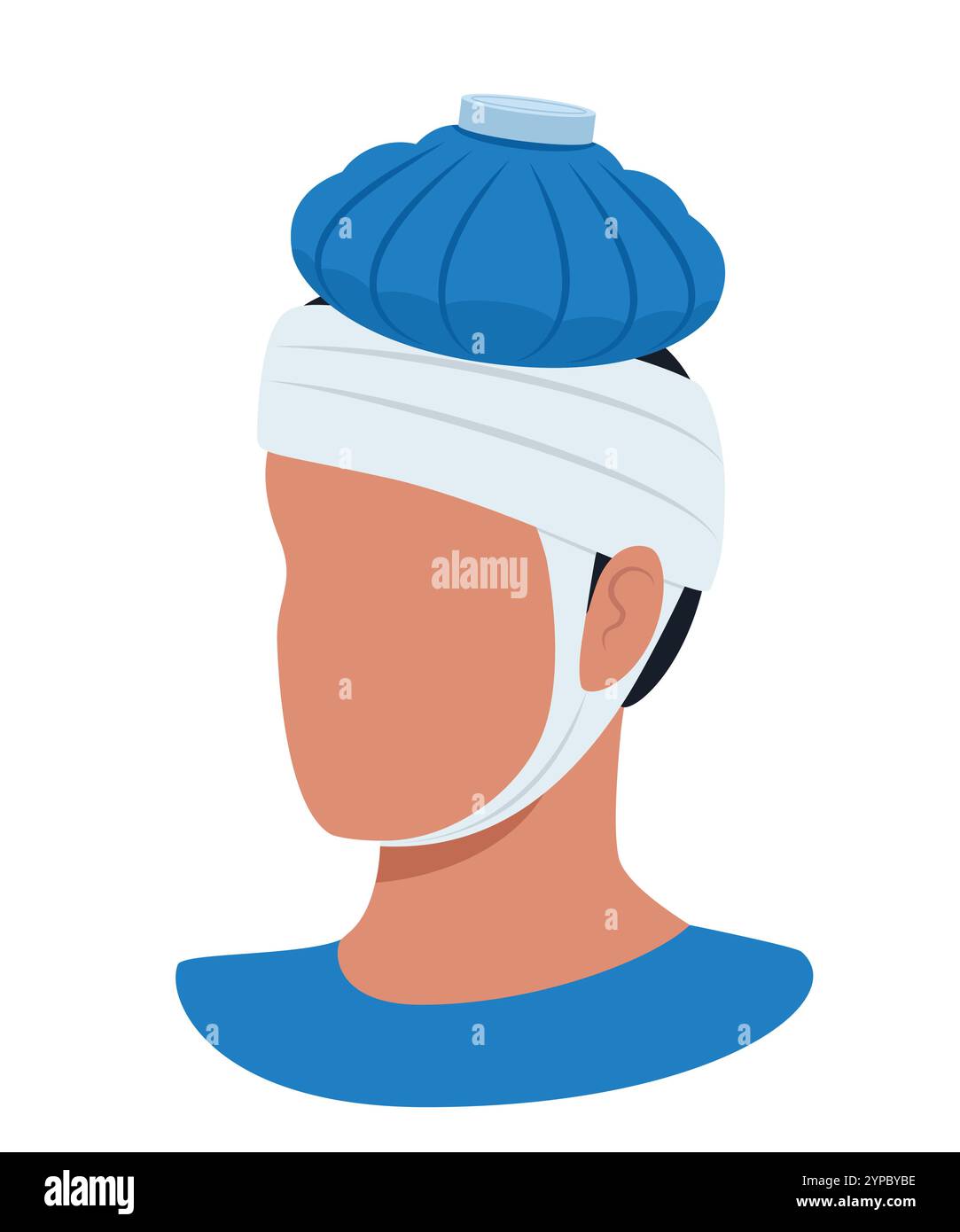 Man suffers from headache and applies ice pack to head. Head injury ...