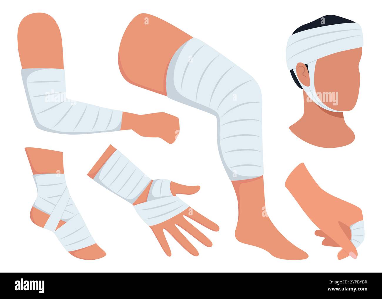 Bandaged arms and legs. Set of medical bandages elastic bandages ...