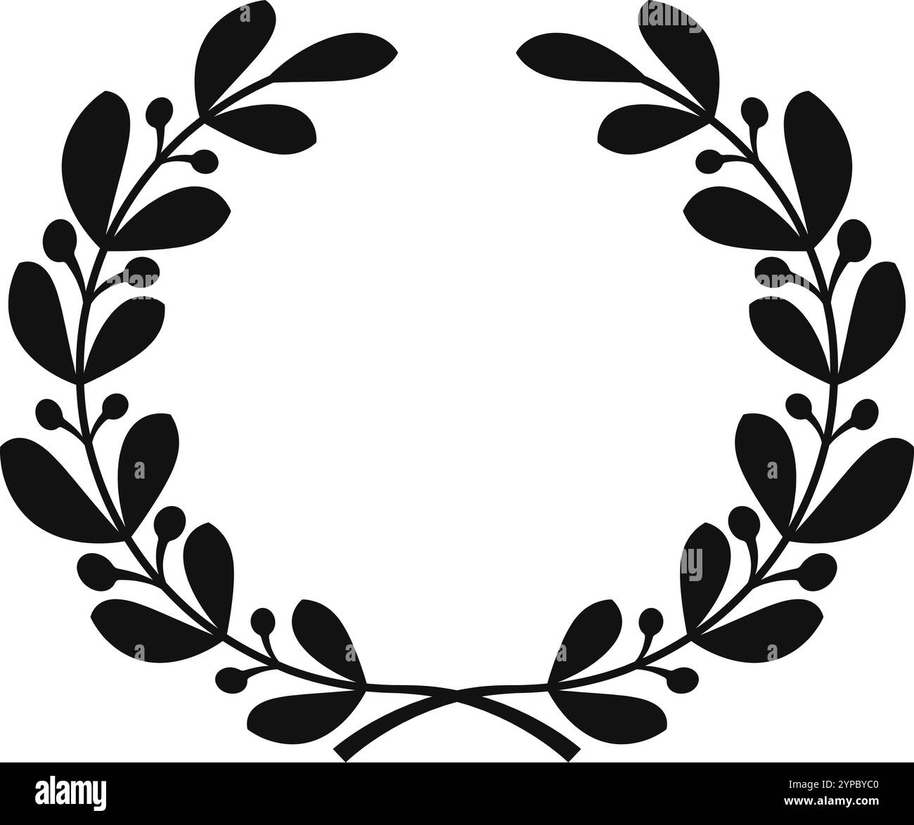 Black silhouette of a stylized laurel wreath with leaves and berries ...