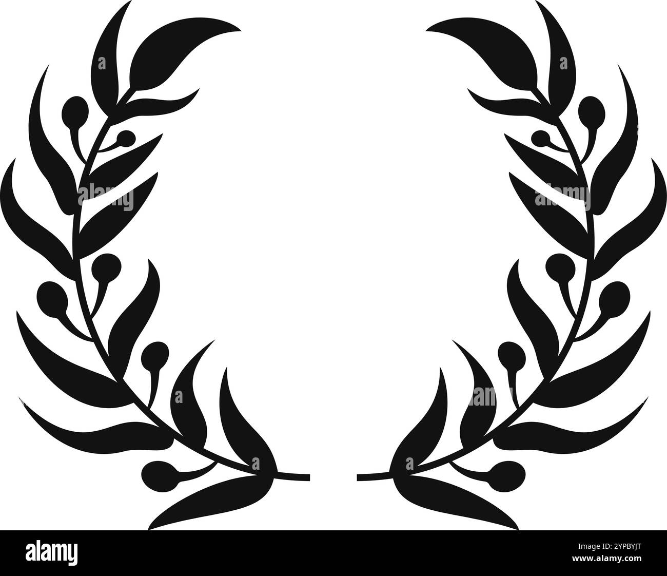 Symmetrical decorative element featuring two olive branches forming a ...