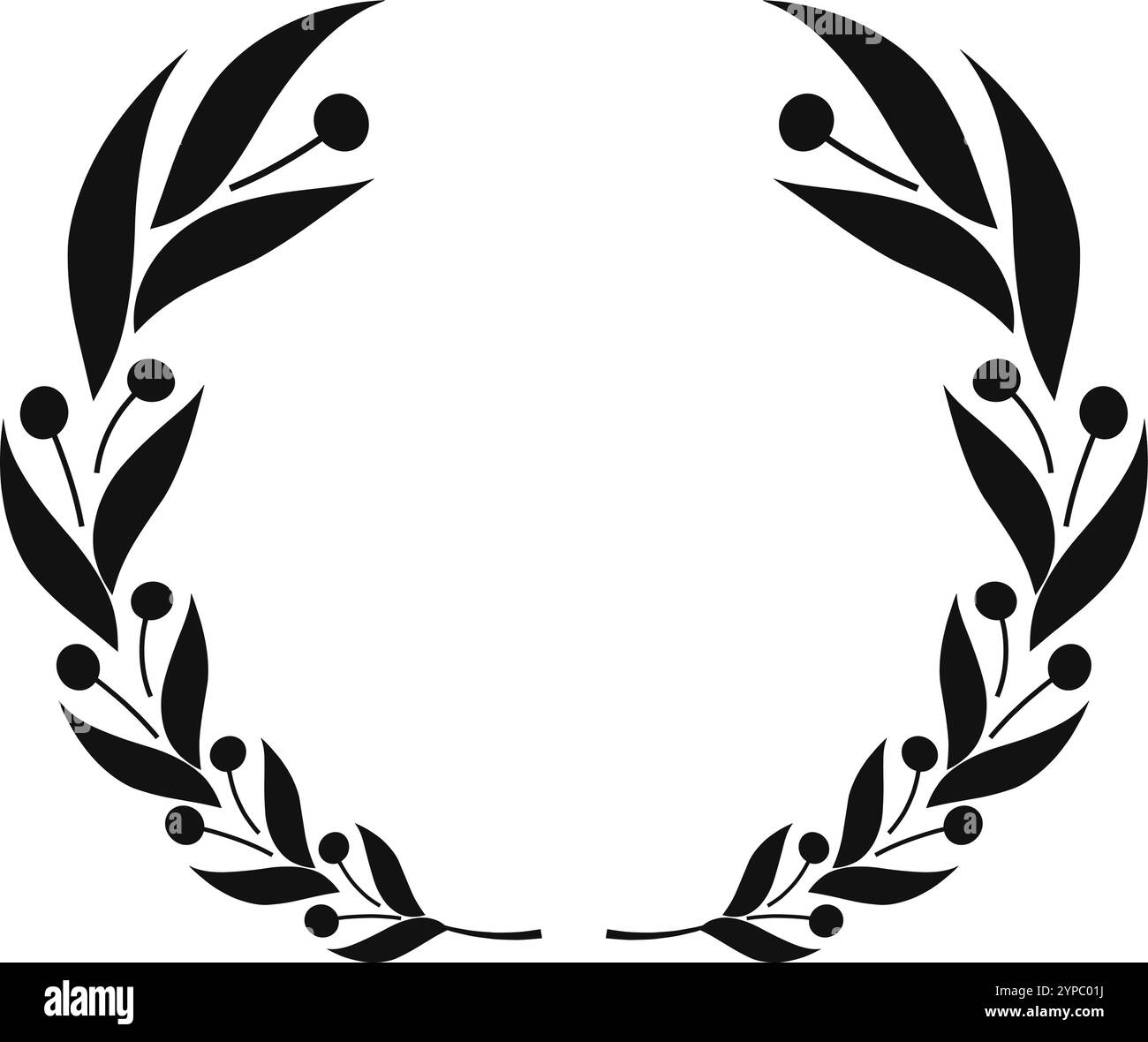 Symmetrical black and white laurel wreath creating a circular frame ...